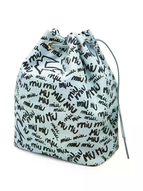 Miu Miu 2010-2026 Printed Canvas Drawstring Pouch Bucket Bag