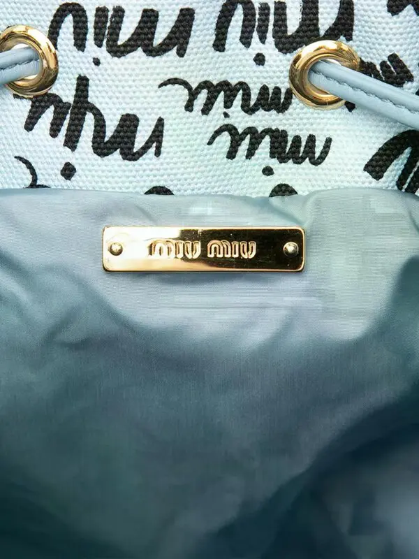 Miu Miu 2010-2026 Printed Canvas Drawstring Pouch Bucket Bag