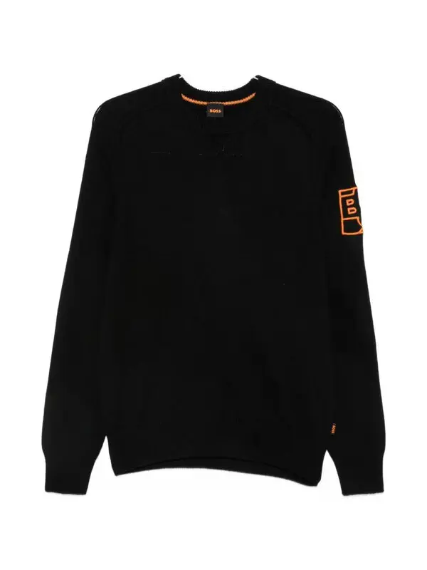 BOSS Kimede Logo-embroidered Crew-neck Sweater - Black