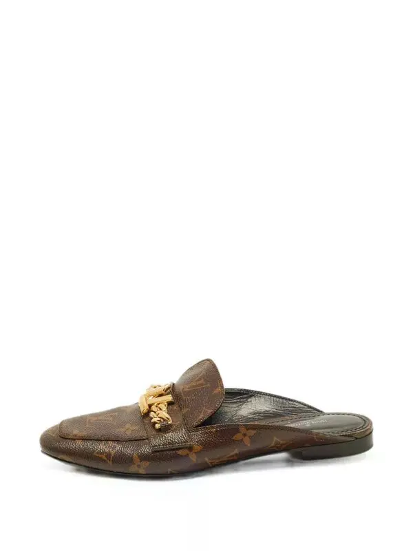 LOUIS VUITTON Monogram Canvas Mules With Gold-tone Chain Link