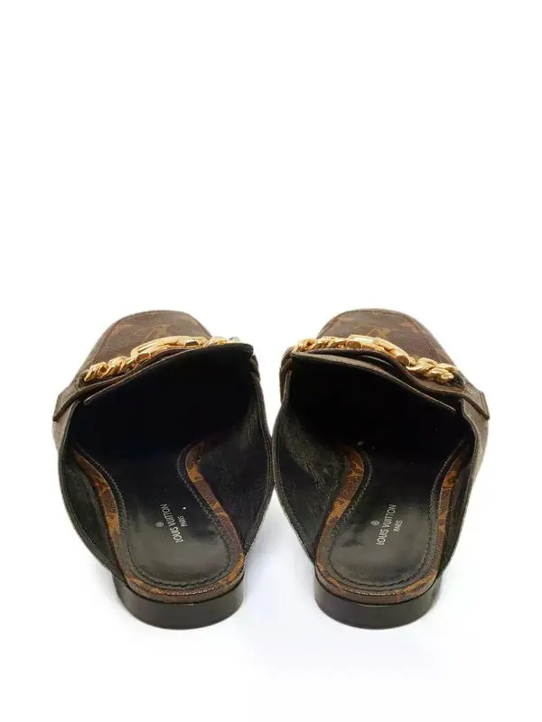 LOUIS VUITTON Monogram Canvas Mules With Gold-tone Chain Link