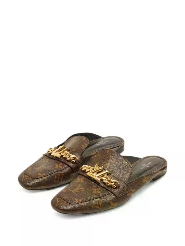 LOUIS VUITTON Monogram Canvas Mules With Gold-tone Chain Link