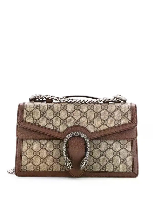 Gucci Dionysus Top Handle Chain Bag Gg Coated Canvas Small Satchel - Brown