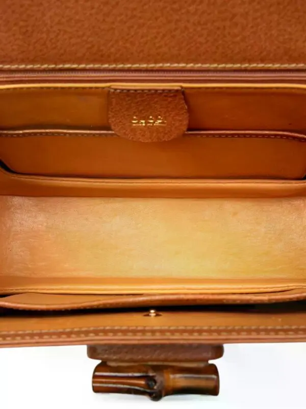 Gucci 20th Century Grained Calfskin Bamboo Night Satchel - Brown