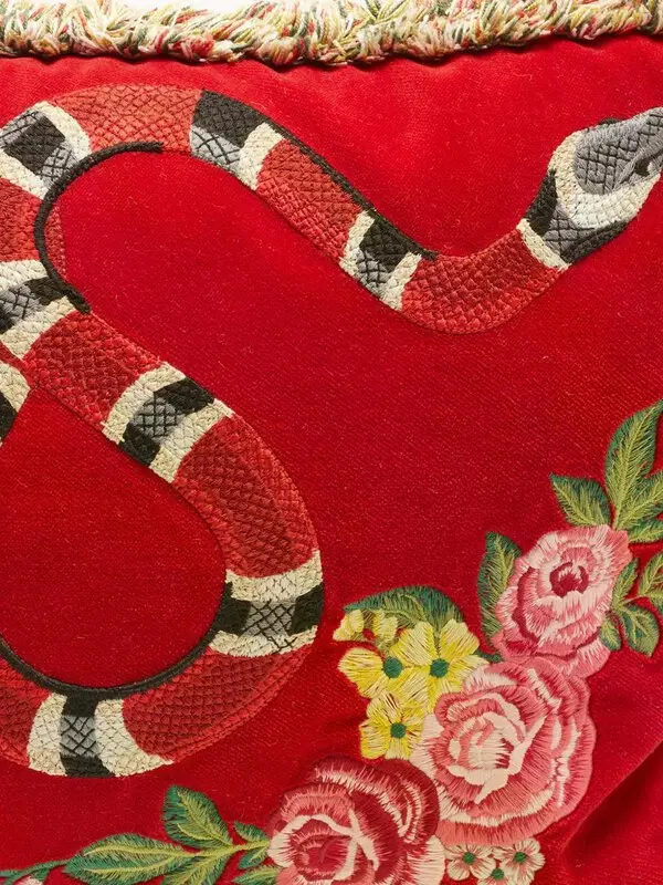 Gucci Kingsnake Fringed Velvet Cushion
