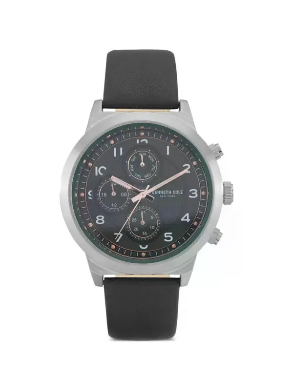 KENNETH COLE Round-face Chronograph Watch With Leather Strap - Black