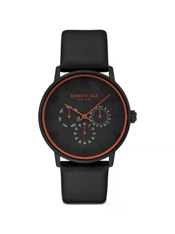KENNETH COLE Multi-function Leather Strap Watch - Black