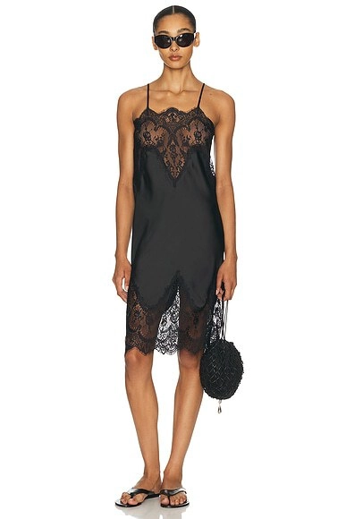 Norma Kamali Bias Slip Dress With Lace - Black