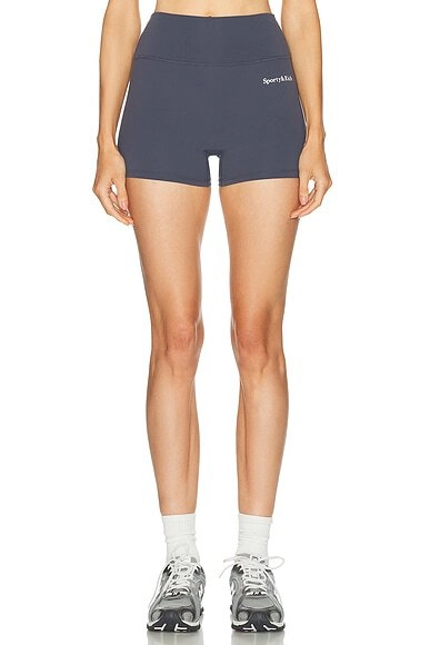 SPORTY & RICH Serif Logo Mini Biker Short - Carbon