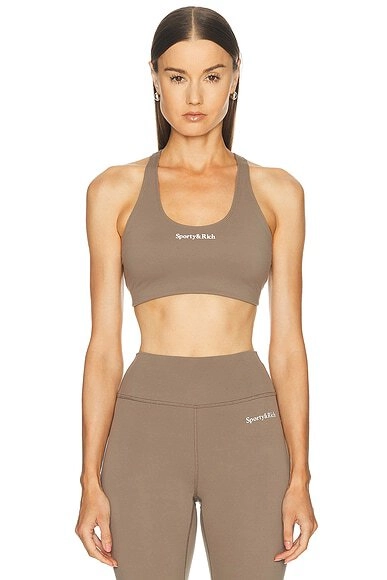 SPORTY & RICH Serif Logo Sports Bra - Sand