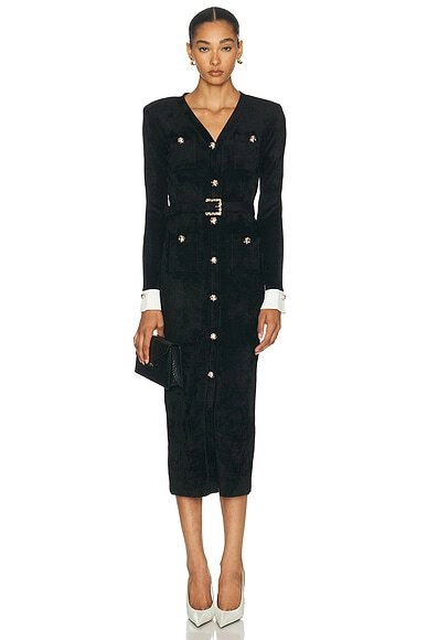SELF-PORTRAIT Chenille Knit Midi Dress - Black