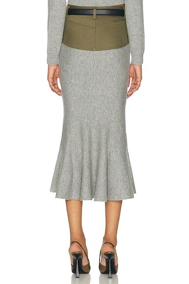 SELF-PORTRAIT Knit Khaki Denim Insert Midi Skirt