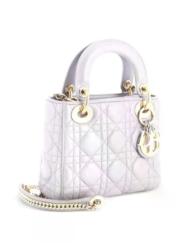 Dior Lady Chain Bag Cannage Quilt Lambskin Mini Satchel - Grey
