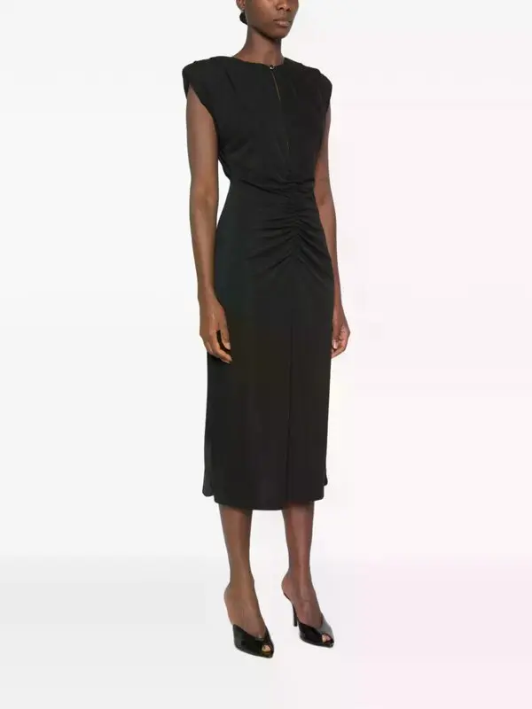 Imperial Ruched Sleeveless Midi Dress - Black