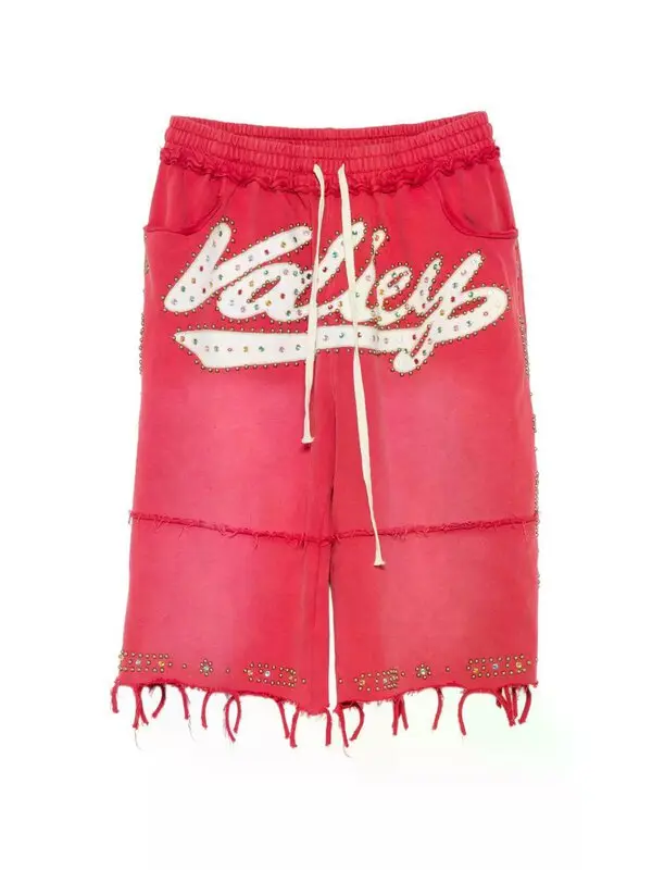 VALE FOREVER Stud-embellished Frayed Shorts - Red