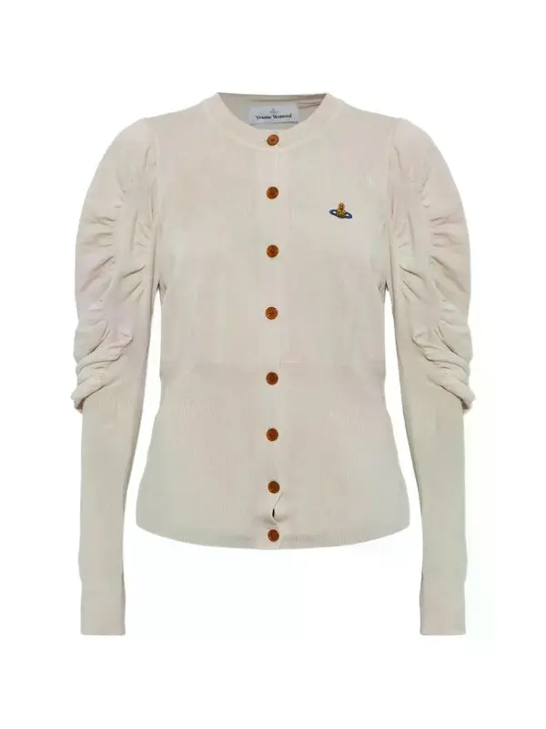 VIVIENNE WESTWOOD Eli Orb-embroidered Ruched-sleeve Cardigan - Neutrals