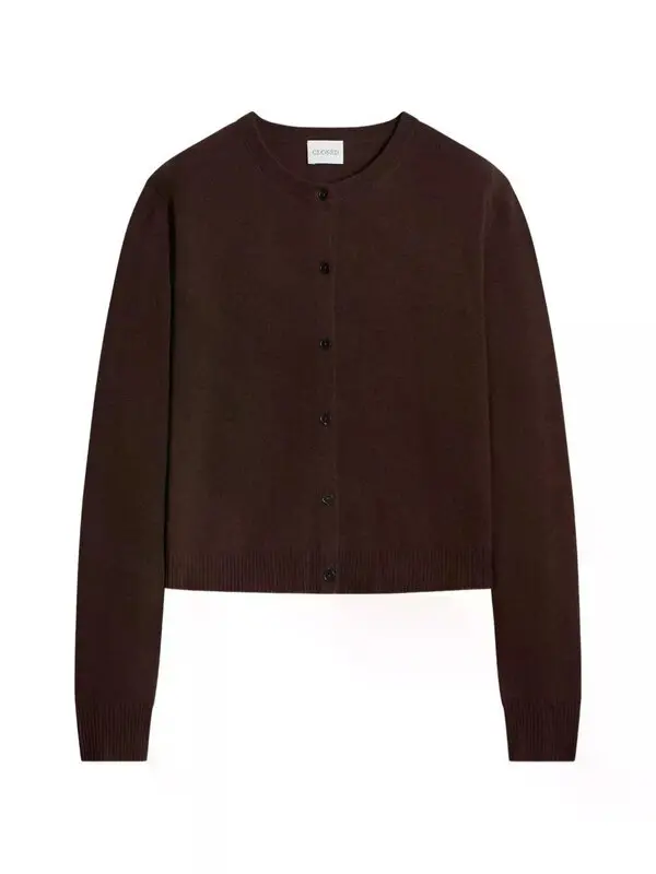 Closed Button-up Crew-neck Cardigan - Brown