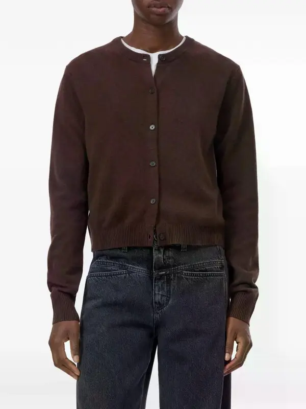 Closed Button-up Crew-neck Cardigan