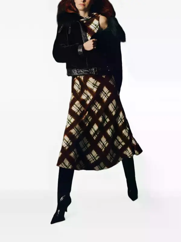 Cara Cara Plaid Print Cowl Neck Midi Dress