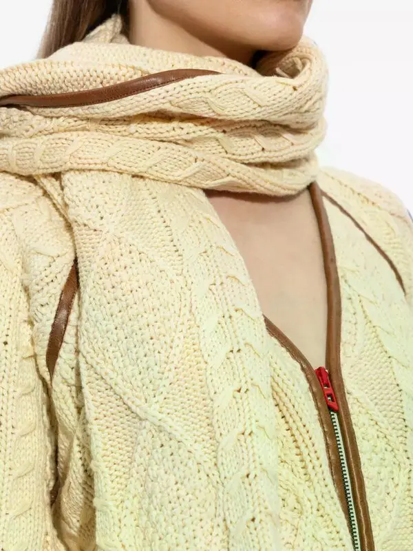 DIESEL® Cable-knit Coat With Leather Trim And Detachable Scarf