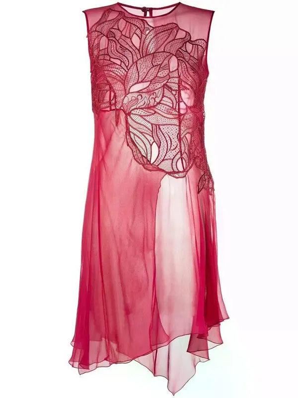 Alberta Ferretti Sleeveless Silk Blouse With Floral Embroidery - Red