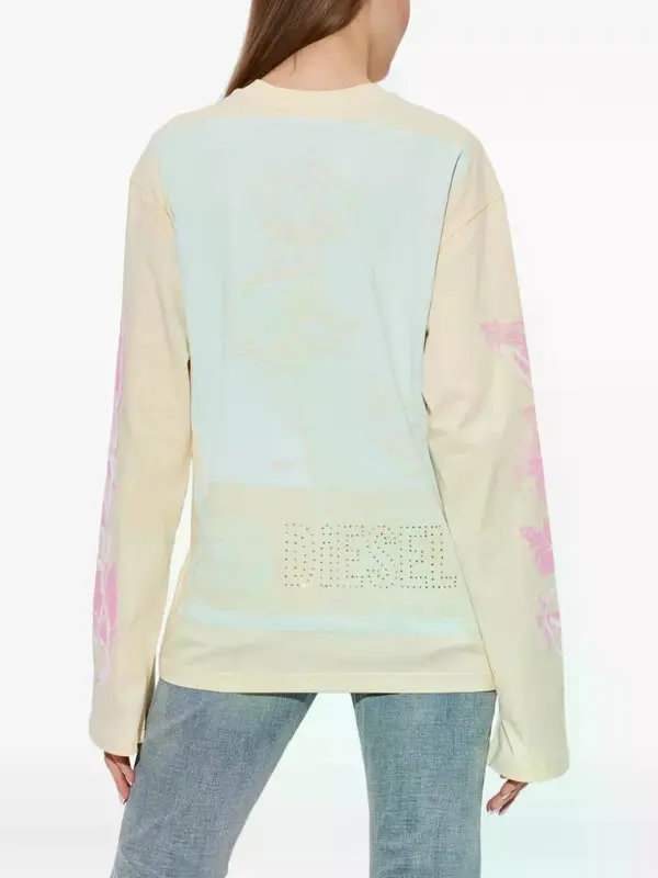 DIESEL® Long-sleeve T-shirt With Graphic Prints And Crystals