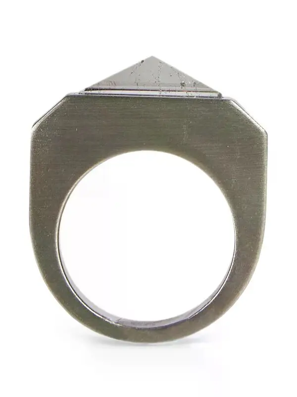 Rick Owens Hollywood Pyramid Ring In Brushed Palladium And Rock Crystal