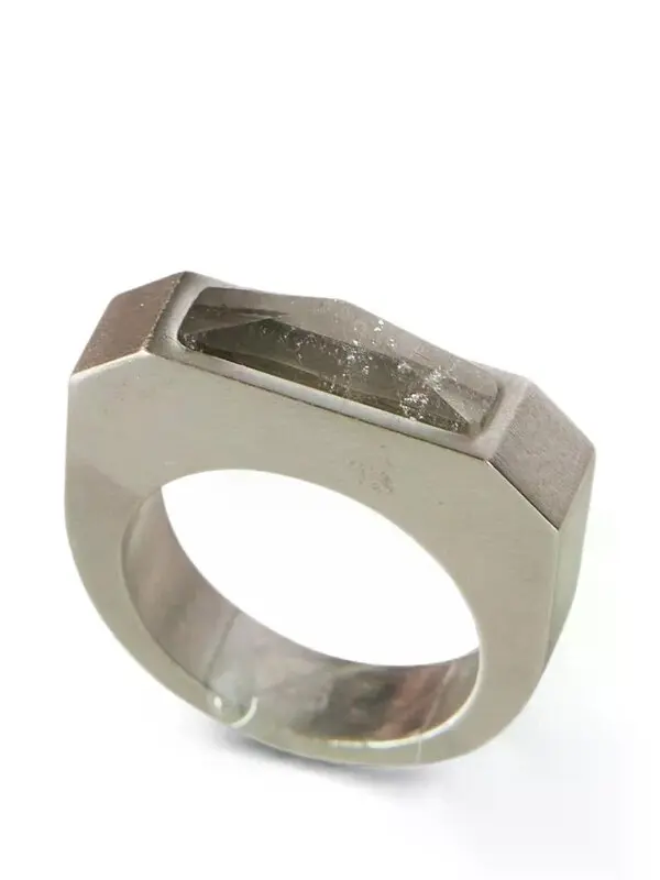 Rick Owens Hollywood Pyramid Ring In Brushed Palladium And Rock Crystal