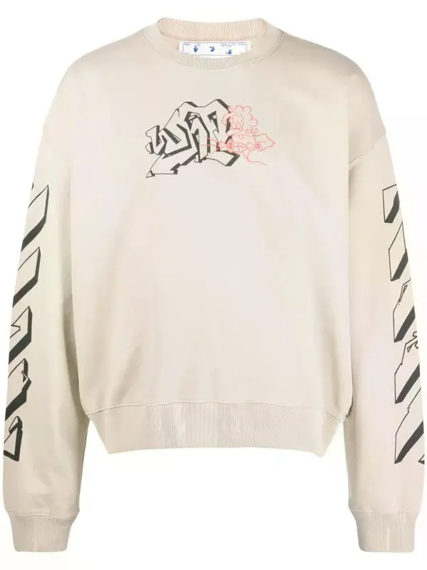 Off-White Graffiti Print Crew-neck Sweatshirt - Neutrals