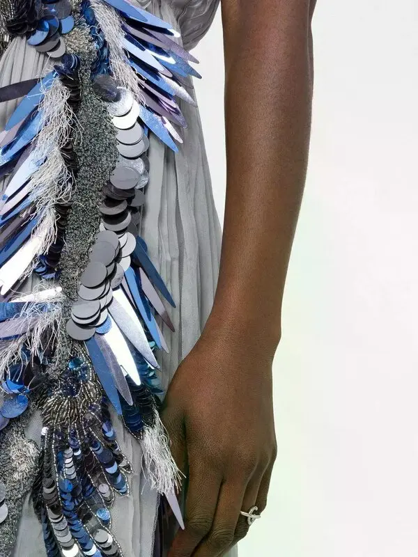 Alberta Ferretti Embellished Pleated V-back Dress