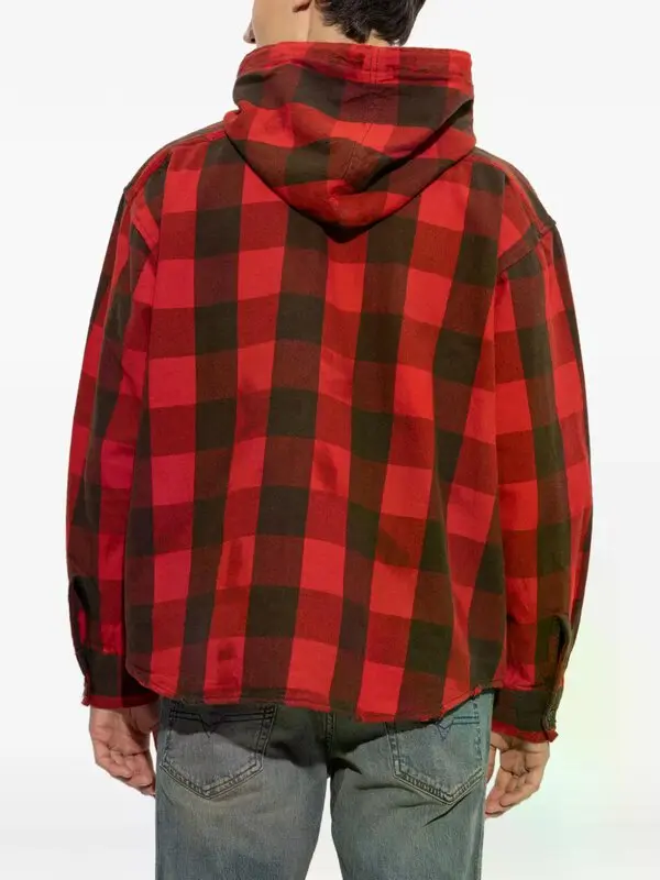 DIESEL® Distressed-hooded Shirt In Check Flannel