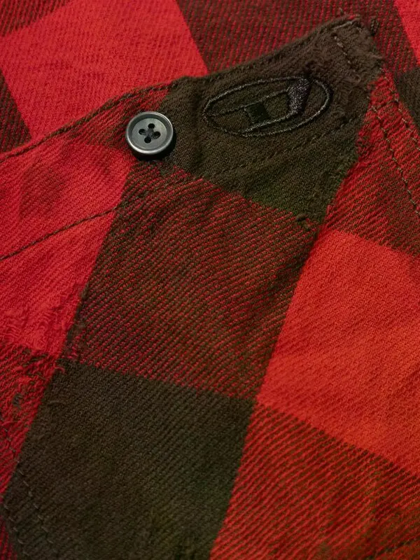 DIESEL® Distressed-hooded Shirt In Check Flannel