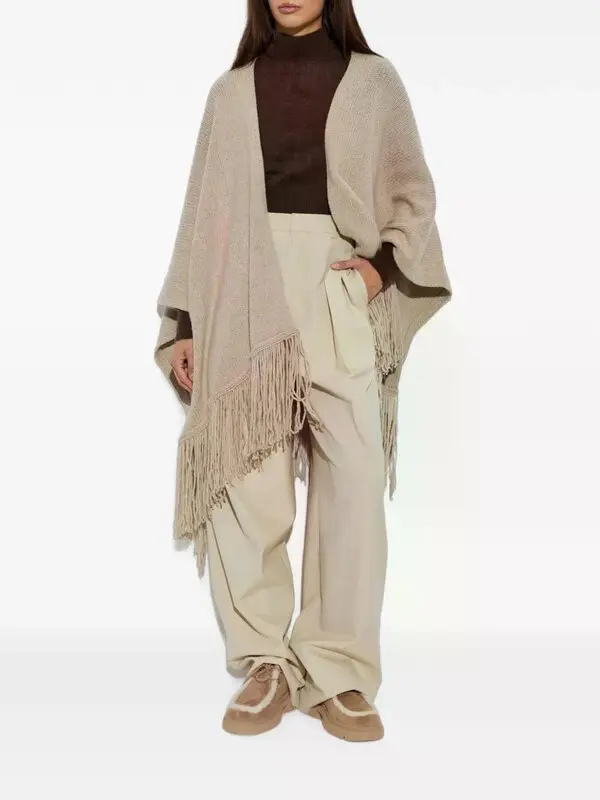 Max Mara Fringe-trim Knit Poncho - Neutrals