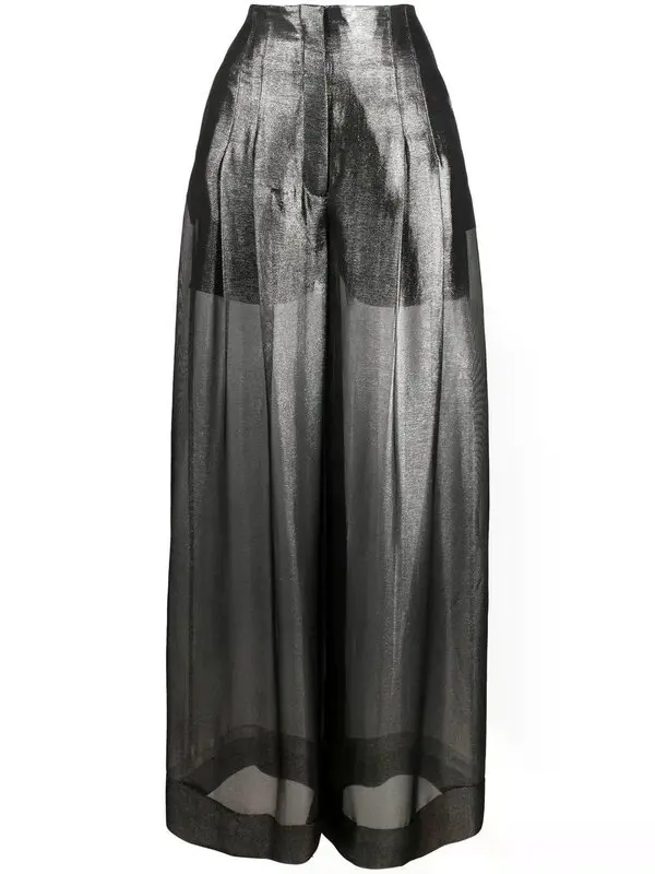 Alberta Ferretti Metallic High Waist Wide-leg Trousers - Silver