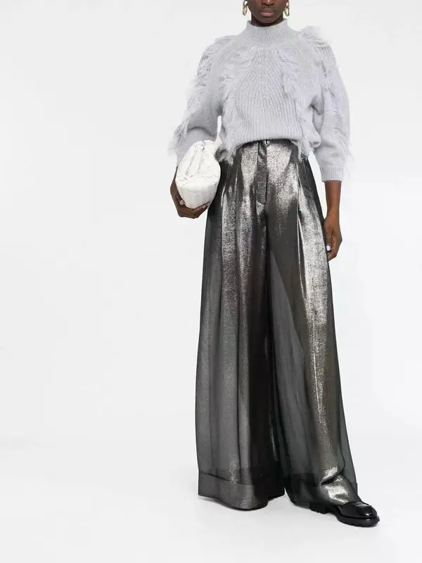 Alberta Ferretti Metallic High Waist Wide-leg Trousers