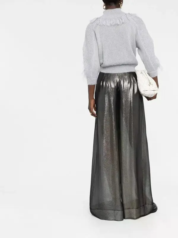 Alberta Ferretti Metallic High Waist Wide-leg Trousers