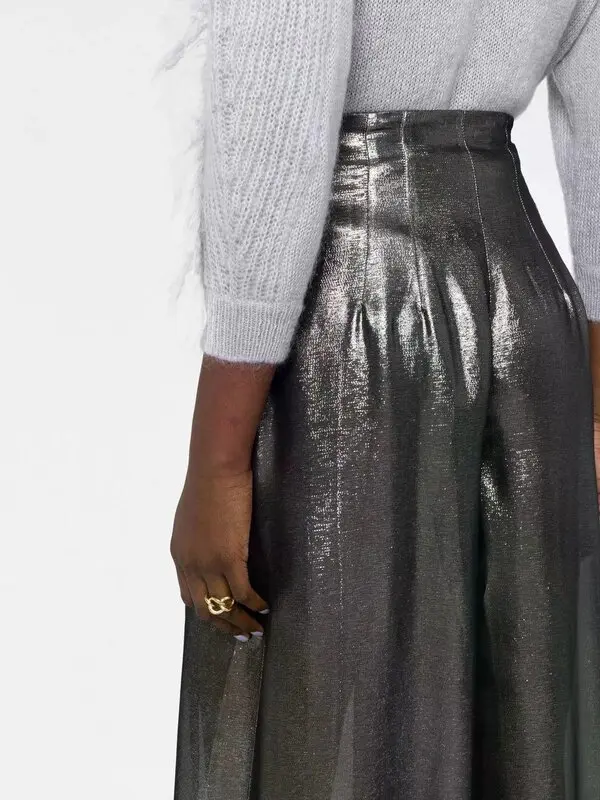 Alberta Ferretti Metallic High Waist Wide-leg Trousers