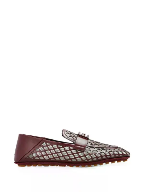 Fendi Baguette Burgundy Leather Loafers - Red