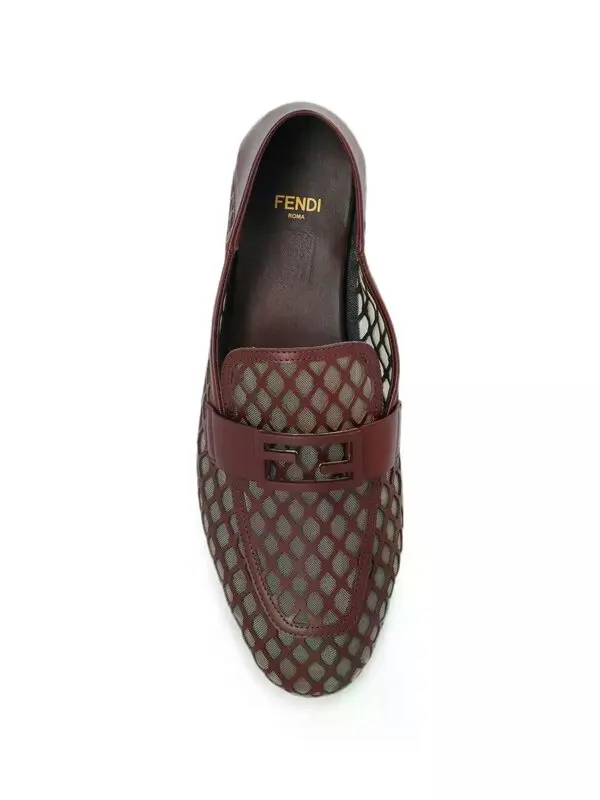 Fendi Burgundy Leather Loafers With Ff Baguette Motif