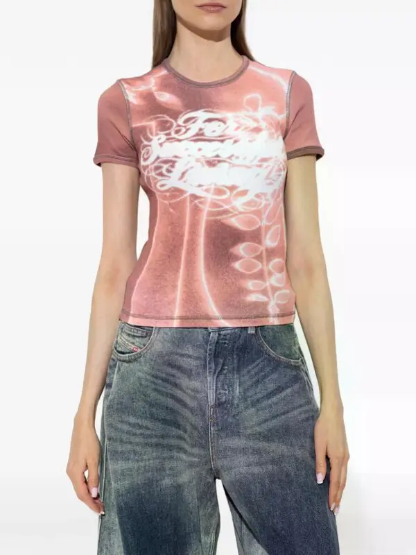 DIESEL® Graphic Print Ribbed Knit T-shirt - Pink