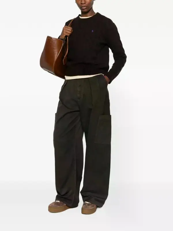Polo Ralph Lauren Cable-knit Embroidered-logo Sweater - Brown