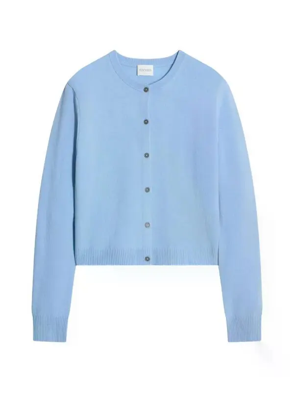 Closed Crew-neck Long-sleeve Cardigan - Blue