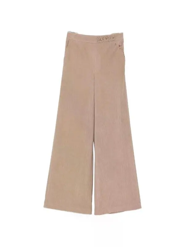BYE Corduroy Floral-embroidered Wide-leg Trousers