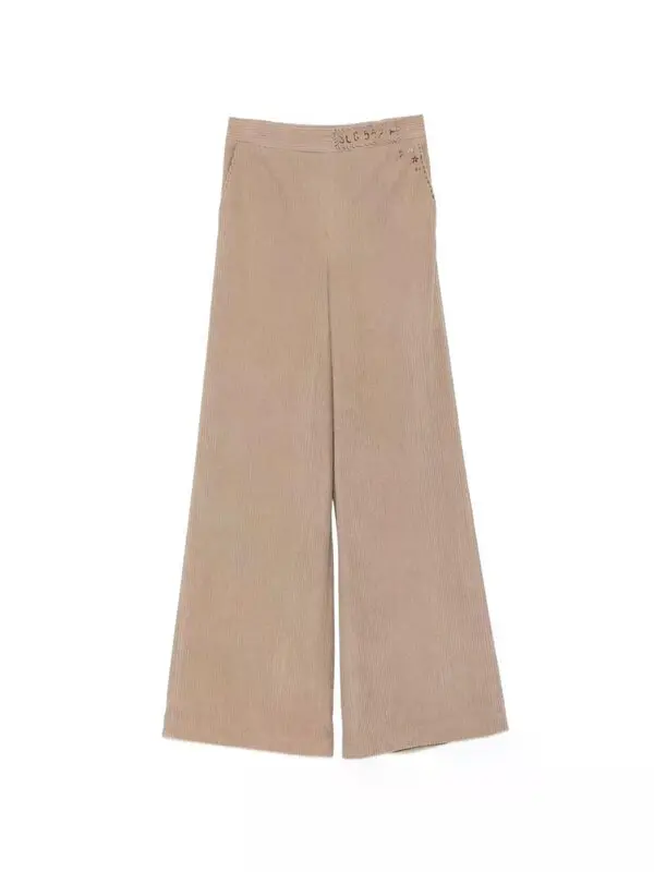 BYE Corduroy Floral-embroidered Wide-leg Trousers - Neutrals