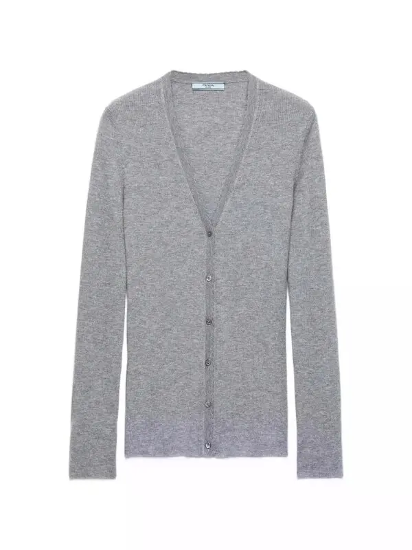 Prada Ribbed Cashmere Cardigan - Grey