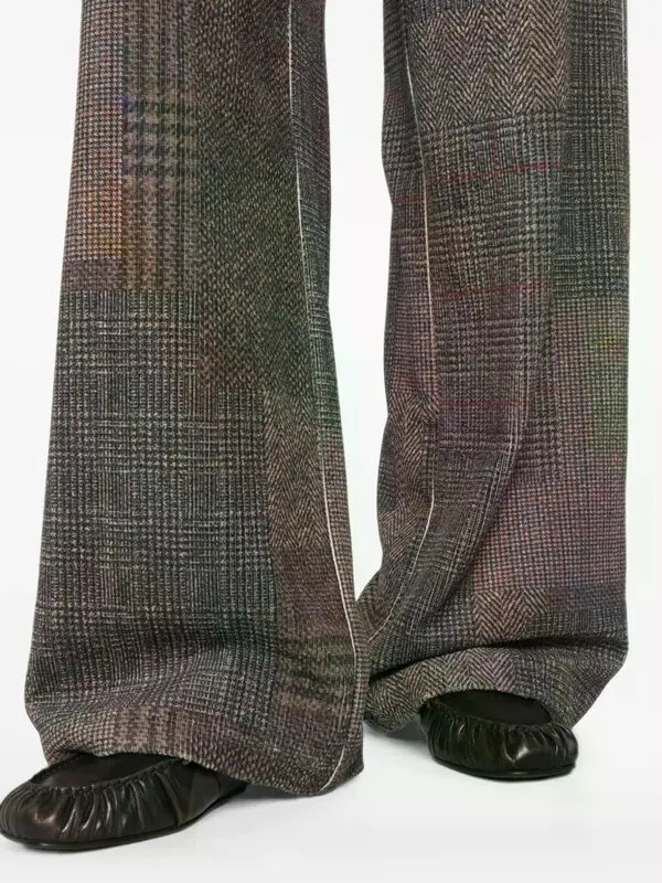 BYE Patchwork Check Wide-leg Trousers - Brown