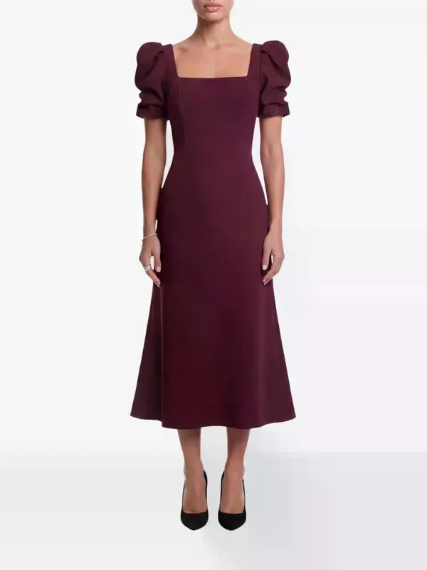 POST MERIDIEM Godet Silhouette Square-neck Midi Dress - Red