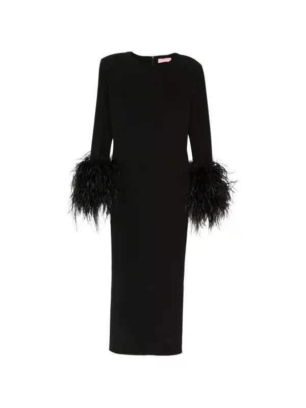 TWENTY FOURHAITCH Feather-trim Long-sleeve Midi Dress