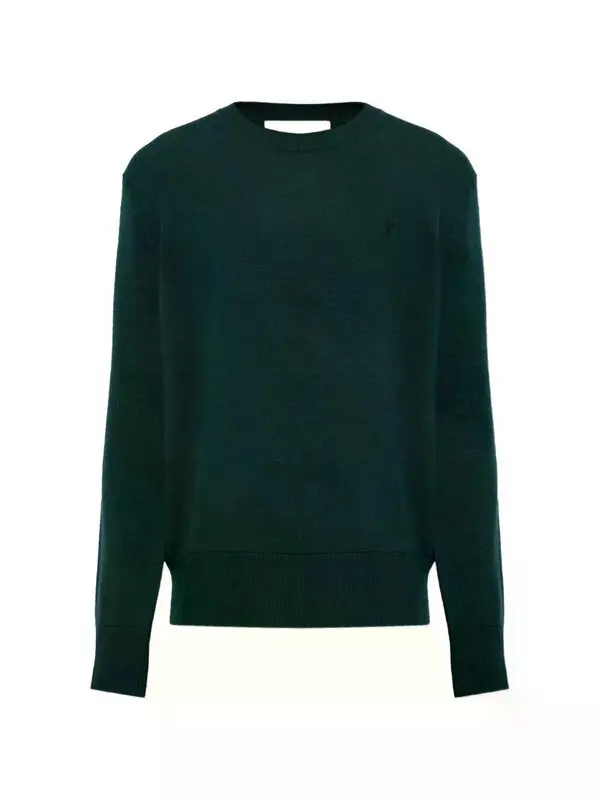 AMI Paris Crew Neck Wool Sweater With De Coeur Embroidery