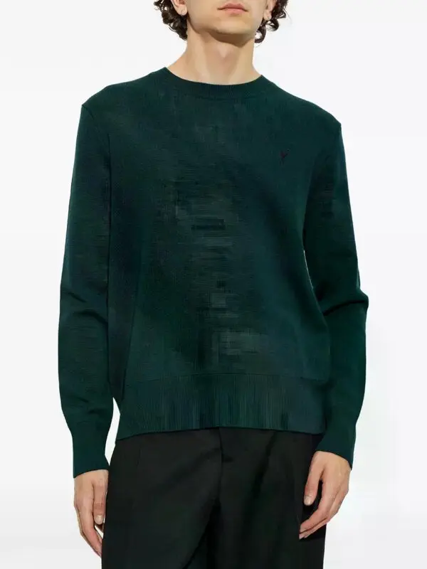 AMI Paris Crew Neck Wool Sweater With De Coeur Embroidery